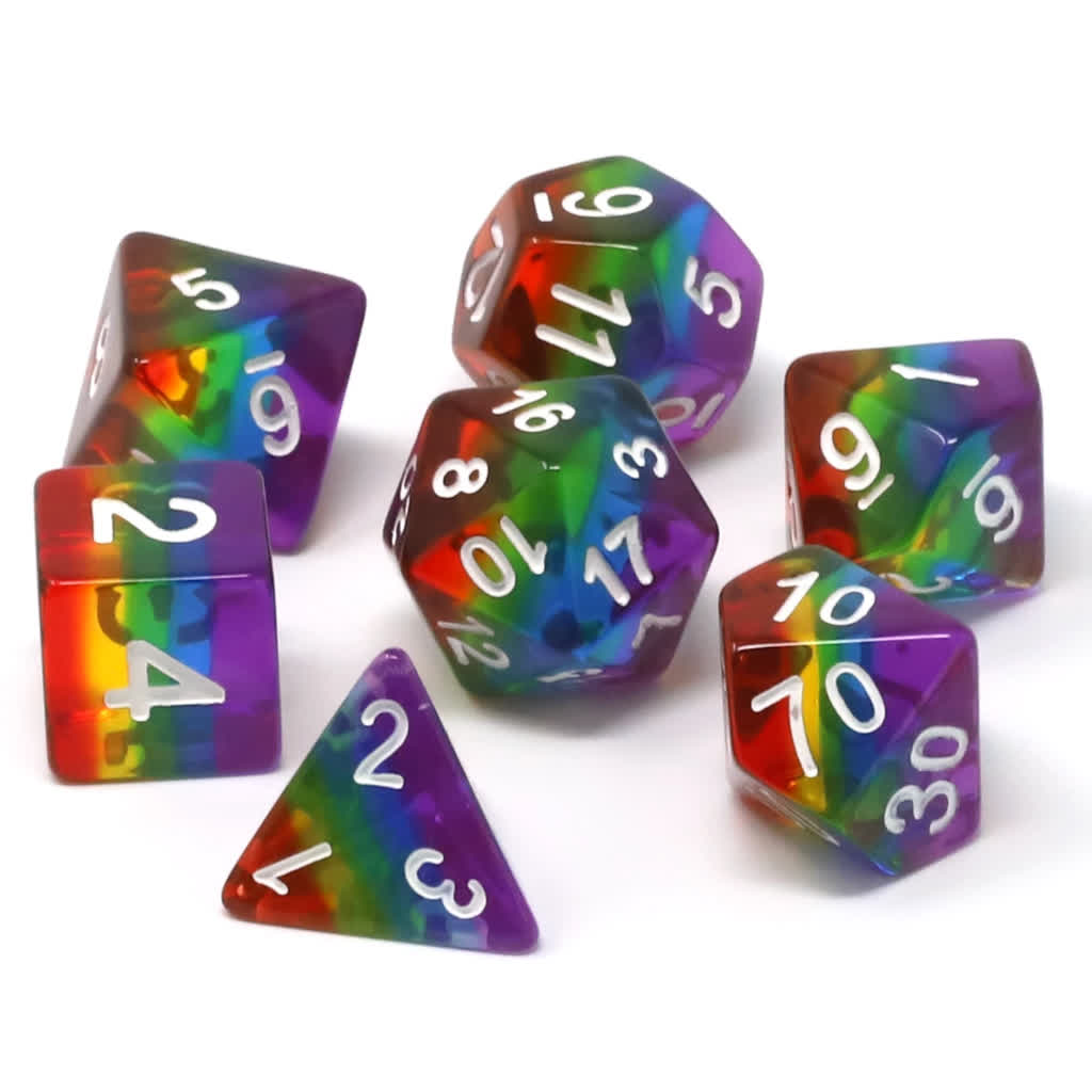 7 Piece RPG Set - Prismatic Rainbow – The Gaming Goat Spring Tx